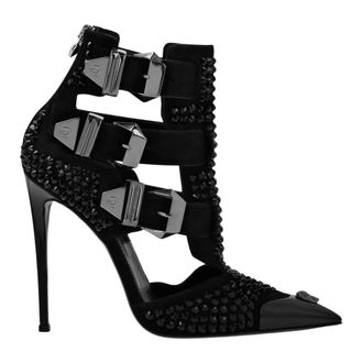 Philipp Plein Femme, Chaussures, Noir, Taille: 41 EU Suede Strass Sandales High Heels Skull