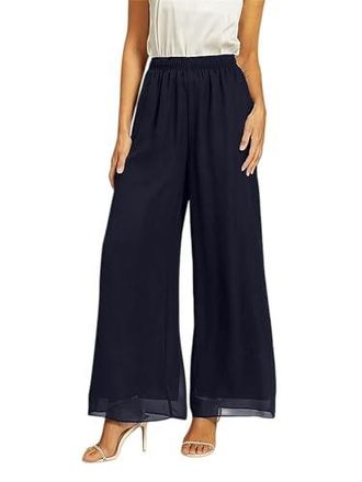 Generic Pantalon de plage en mousseline de soie pour femme - Jambes larges - Taille &eacute;lastique - Double couche, bleu, XXL