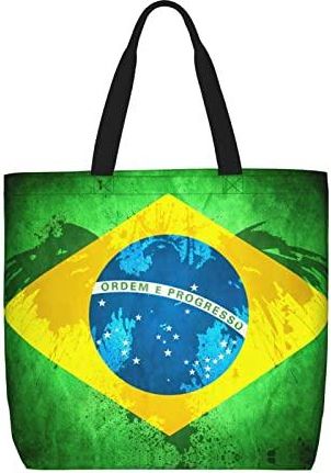 Generic Sac De Courses Drapeau Br&eacute;silien Sac Tissu De Grande Capacit&eacute; R&eacute;utilisable Sacs En Toile &Eacute;paule, Pour Burea, &Eacute;cole, Shopping, Voyage