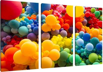 Pixxprint Hunderte Bunte Luftballons, Leinwandbild 3 Teilig, Gesamtmaß: 120x80cm, Wandbild, Dekoration, fertig gespannt, Kein Poster