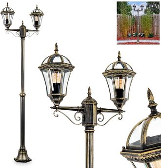 HOFSTEIN Kandelaber Lavajo, Außenwegeleuchte aus Metall/Glas in Gold/Schwarz/Klar, verstellbare Wegeleuchte im Vintage/Antik/Landhaus-Design für Garten, Außenb