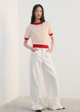 Mango Pull-over rayures manches courtes rouge - Femme - XS - MANGO