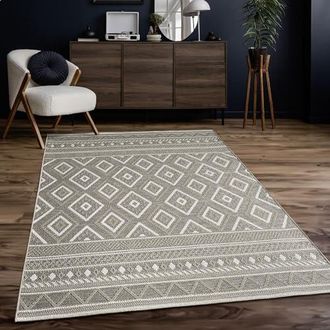 Paco Home Tapis Intérieur & Extérieur Balcon Terrasse Cuisine Motif Ethnique Boho Moderne, Dimension:160 cm Rond, Couleur:Sable