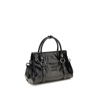 Miu Miu Womens Embossed Logo Calf Leather Top Handle Bag Black Bos