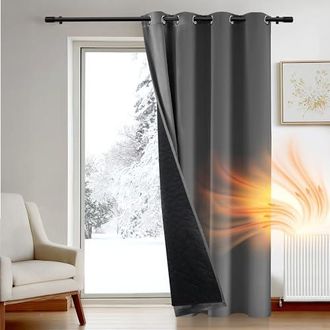 Deconovo Lot de 1 Rideau occultant, Opaque, avec Volants, Thermique, pour Chambre &agrave; Coucher, Salon, Isolation Thermique Dos Noir, 132L X 242H cm (1 Panneaux) G