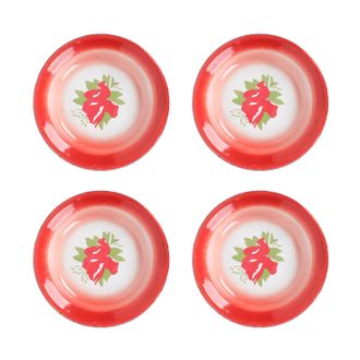 DOITOOL Emaille Teller Tief Dessertteller Essteller Vintage Fr&uuml;hst&uuml;cksteller Speiseteller Snackteller 14cm Rot Zuf&auml;lliges Muster Brot Obst Snacks Kuchen Desse