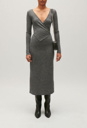 Claudie Pierlot Hellgraues Midikleid aus Wolljersey