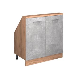 Vicco K&uuml;chenschrank f&uuml;r Dachschr&auml;gen R-Line, Beton/Goldkraft Eiche, 80 cm mit 2 T&uuml;ren