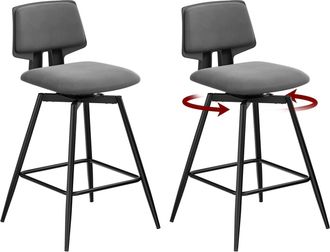 Woltu Barhocker 2er Set, Barstuhl 360&deg; drehbar, K&uuml;chenhocker mit R&uuml;ckenlehne Fu&szlig;st&uuml;tze, f&uuml;r K&uuml;che Bar Restaurant, Metallrahmen, aus Milchzarter Pl&uuml;sch, Dunk