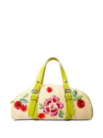 Dior sac &agrave; main flower en raphia (2005) - Tons neutres