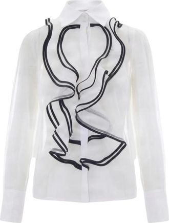 Elisabetta Franchi Chemise en georgette &agrave; volants - Femme - Blouses et Chemises - Blanc - Taille: 42 FR