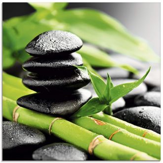 Artland ARTland Wanddeko Glasbilder Wandbild Glas Bild einteilig 40x40 cm Quadratisch Asien Wellness Zen Steine Lavasteine Bambus Wassertropfen Entspannung T5
