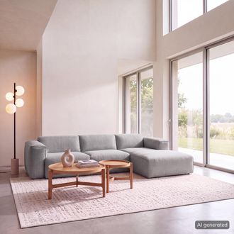Studio Copenhagen home24 Ecksofa 3-Sitzer mit Longchair Grau Webstoff Saia 284cm Longchair davorstehend rechts Modern