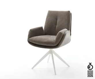 DELIFE Drehstuhl Clea-Flex Strukturstoff Soft Taupe Kreuzgestell breit Wei&szlig; 360&deg; drehbar Wippfunktion, Esszimmerst&uuml;hle
