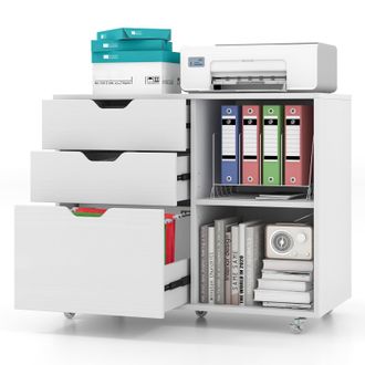 Giantex Aktenschrank auf Rollen, Rollcontainer mit Schubladen, mobiler Druckerst&auml;nder f&uuml;r Home-Office & B&uuml;ro, f&uuml;r Ordner, Dokumente, Papiere (Wei&szlig;, 81 x 40 x 
