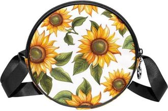Generic Petit sac &agrave; bandouli&egrave;re rond pour femme, motif tournesol avec fermeture &eacute;clair, bretelles r&eacute;glables, style d&eacute;contract&eacute;, pour femmes et filles