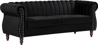 Vente-Unique Chesterfield-Sofa - 3-Sitzer - Samt - Schwarz - Trumbo