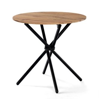 Urban Meuble Urban Meuble - Table de salle &agrave; manger ronde 80cm - Effet bois naturel - Pieds ronds crois&eacute;s en m&eacute;tal noir - Pour 4 personnes - Design moderne