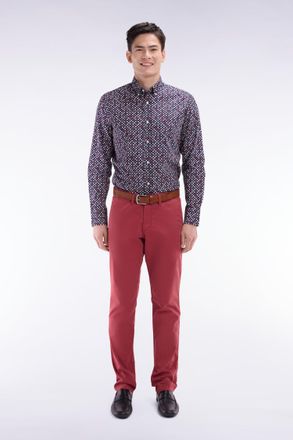 Eden Park Chemise En Popeline De Coton Marine &Agrave; Microimprim&eacute; Rouge Coupe Droite