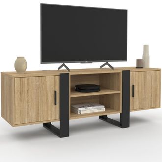 IDMarket TV-Bank, 140 cm, Phoenix, 2 T&uuml;ren, Holz und Schwarz