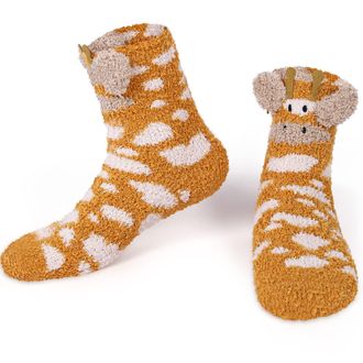 Satinior Winter Weiche Flauschige Tier Kuschelsocken 3D Flauschige Hausschuhe Socken Warm S&uuml;&szlig;e Haussocken f&uuml;r Damen M&auml;dchen (Giraffe)