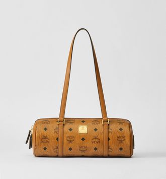 MCM Aren Cylinder Schultertasche in Visetos COGNAC VISETOS
