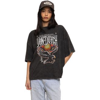 Von Dutch T-shirt femme oversize col rond lava dye print devant Road