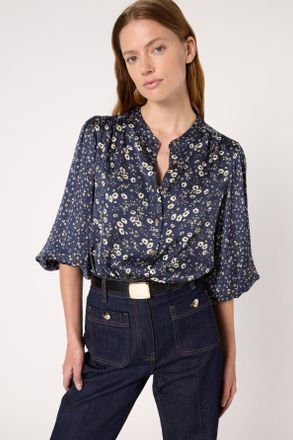 Gerard Darel Chemise &agrave; fleurs en satin - ANAELLE - Marine