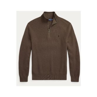 Polo Ralph Lauren Homme, Pulls, Brun, Taille: XS Pull en maille piqu&eacute;e de coton avec fermeture &agrave; glissi&egrave;re au quart