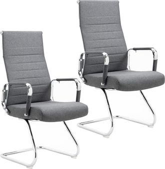 SVITA Office Comfort 2X Besucherstuhl Freischwinger-Stuhl mit Armlehne Konferenzstuhl ohne Rollen Armlehnstuhl Office-Stuhl Stoff Dunkelgrau