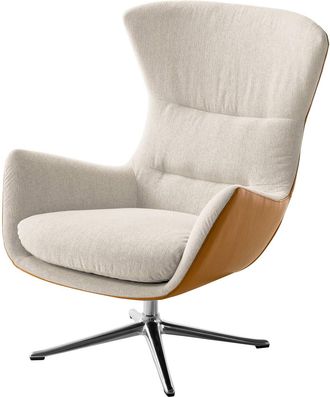 Studio Copenhagen home24 Sessel mit Kreuzfu&szlig; Braun/Beige/Beige/Cognac Webstoff Saia / Echtleder Neka Chrom gl&auml;nzend 84 x 99 x 96cm