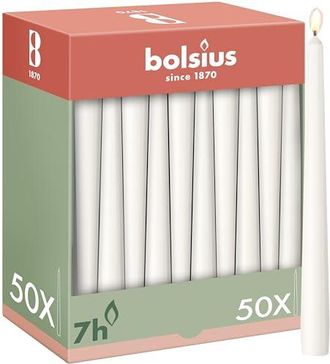 Bolsius Bolsius Glatte Spitzkerzen - Weiß - 50 Stk. - 24,5 cm - Dekorative Haushaltkerzen - Brenndauer 7 Stunden - Unparfümierte - Enthält Natürliches Pflanze