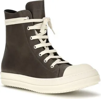 Rick Owens Mens Brown Calf Leather Bos Taurus High Top Sneakers