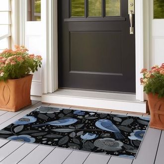 Generic Noir Lavable en Machine Tapis Salon Dessin anim&eacute; Oiseaux Sc&egrave;ne de Nuit, 120 x 180 cm Doux Tapis de Sol Pelucheux Dessous Antid&eacute;rapant, Entree Interieu