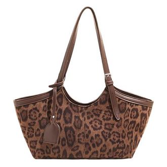 Generic Sac de voyage r&eacute;tro en daim synth&eacute;tique motif gu&eacute;pard d&eacute;contract&eacute; pour filles et femmes, cadeaux danniversaire, caf&eacute;, 400.00x160.00x140.00mm