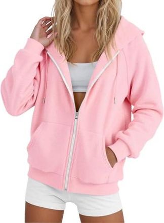 Generic Vestes &agrave; capuche &agrave; fermeture &eacute;clair pour femme - Pull d&eacute;contract&eacute; et confortable avec poche - Manches raglan - Joli sweat-shirt pour le voyage, rose, 