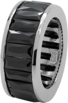 Carlo Monti Damen-Ring 925 Sterling Silber rhodiniert, Zirkonia Baguette schwarz Gr.54 JCM1034-121