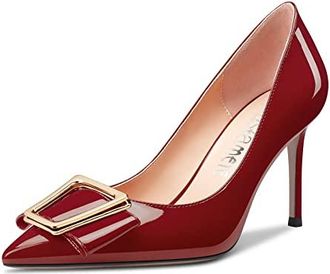 Castamere Femmes Aiguille Haut High Talon Heel Pointu Bout Slip-on Escarpins Dress Mariage Bureau 10 CM Heels Bourgogne Rouge 36 EU