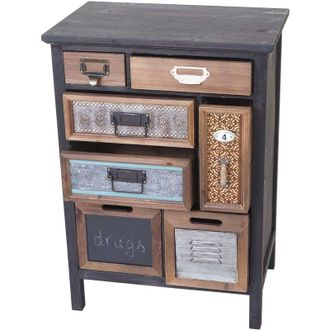 Hhg Apotheker-Schrank HHG 068, Kommode, Tanne Holz massiv Vintage Patchwork 78x55x35cm