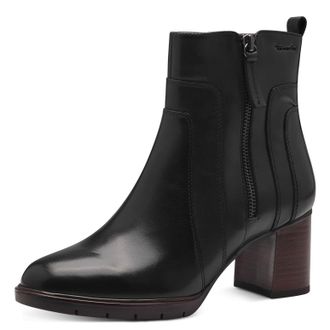 Tamaris COMFORT Damen Stiefeletten mit Absatz aus Leder mit Reißverschluss, Schwarz (Black), 40 EU