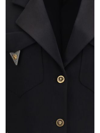 Versace Womens Blazer Cropped Wool Black Merino (ovis Aries) Jacket