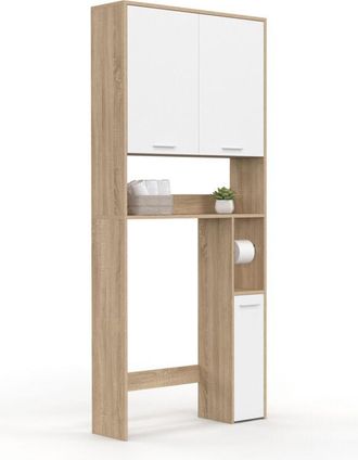 IDMarket Regalm&ouml;bel mit WC-Aufsatz WALLIS aus Holz in Buche und Wei&szlig;