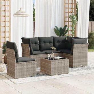 vidaXL vidaXL 6-tlg. Garten-Sofagarnitur mit Kissen Hellgrau Poly Rattan