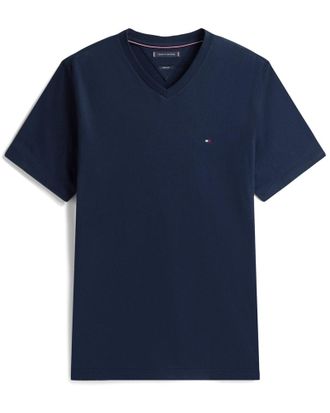 Tommy Hilfiger Softes T-Shirt mit V-Ausschnitt und kleiner Flag-Stickerei in
