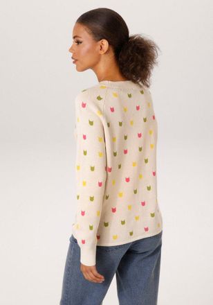 Aniston Strickpullover mit eingestrickten grafischen Katzenk&ouml;pfen