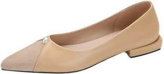 Generic Ballerines Femme Rétro Bout Pointu Simili Cuir Daim avec Perle Confortables Petits Talons Enfiler Décontractées Robe Bureau,Apricot,42.5 EU