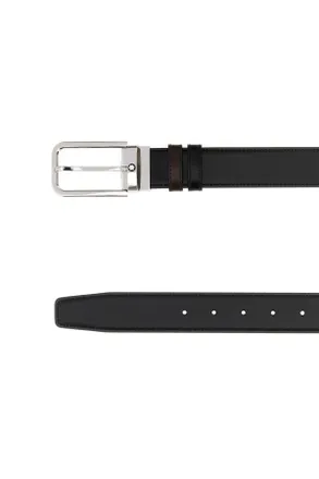 Montblanc Mens Black Leather Reversible Belt Blackbrown Cinture