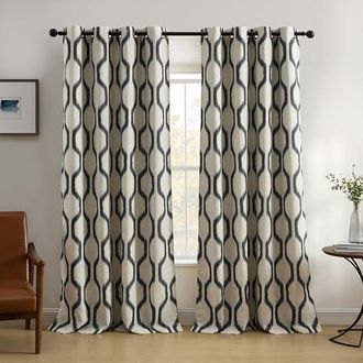 Elrene Home Fashions Renzo Ikat geometrischer Raumverdunkelungsvorhang für Wohnzimmer und Schlafzimmer mit Taschenlaschen, Leinen, schwarz, 52 W x 84 L (Pack