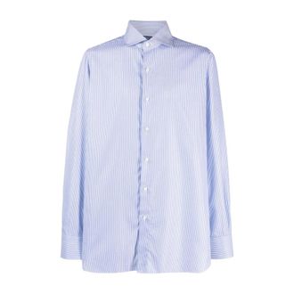 Finamore Homme, Chemises, Bleu, Taille: 3XL Chemise Bleue &agrave; Rayures
