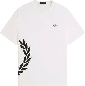 Fred Perry Homme, Tops, Blanc, Taille: XS T-Shirt avec Couronne de Laurier en Relief